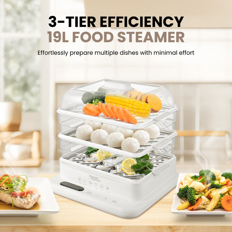 Russell Taylors 3-Tier Food Steamer with Stainless Steel Tray (19L) MC