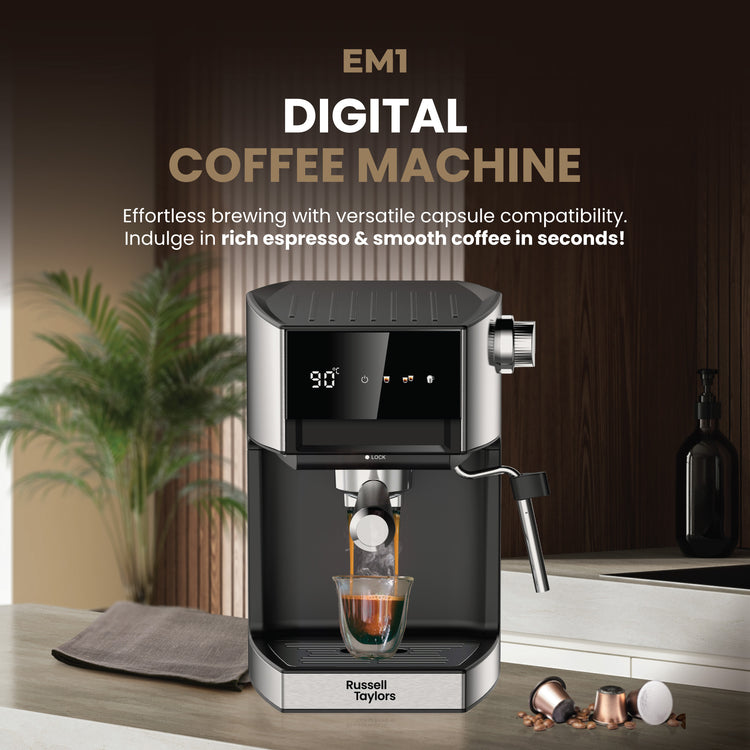 Russell Taylors 20 Bar Espresso Coffee Machine Digital Coffee Maker EM
